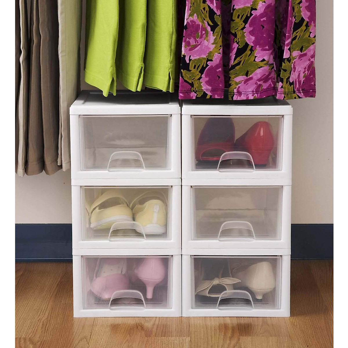 Sterilite 20518006 6 Quart/5.7 Liter Stacking Drawer, White Frame with Clear Drawer,(pack of 6)