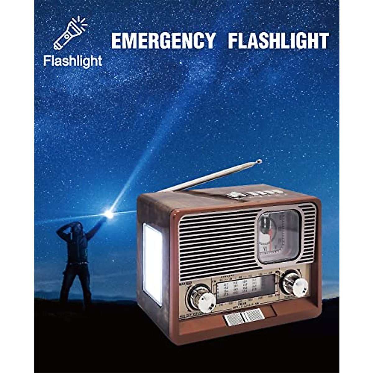 Videyas Portable Shortwave Retro Radio, AM FM Retro Radio, with Bluetooth Speaker, Best Reception, Rechargeable Battery, Torch, AUX TF USB Stick, Great for Outdoor Kitchen Gifts