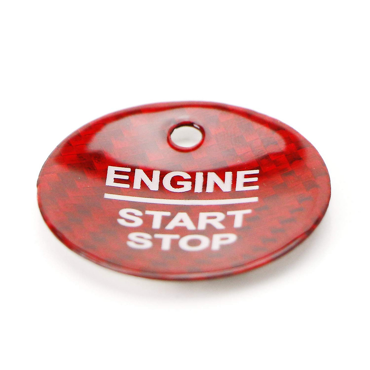 iJDMTOY Gloss Red Real Carbon Fiber Keyless Engine Start/Stop Push Start Button Cover w/Indicator Light Opening, Compatible with Ford F-150 Raptor Explorer Fusion Expedition Edge Taurus, etc