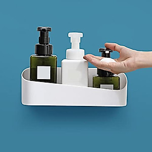 Cabilock Shower Shelves White Shower Free Room Shelf Organizer Basket Soap Shape for Adhesive Mounted Plastic Drill Geometric Kitchen Holder Bathroom Storage Wall Shampoo Caddy Rack Wall Hangings