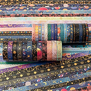 YUBX Skinny Galaxy Washi Tape Set 30 Rolls Gold Foil Decorative Starry Space Masking Tapes for Arts, DIY Crafts, Journals, Planners, Scrapbook, Wrapping