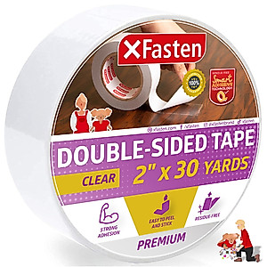 XFasten Double Sided Tape Clear, Removable, 2-Inch by 30-Yards, Ideal as a Gift Wrap Tape, Holding Carpets, and Woodworking