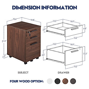 3-Drawer Office Filing Storage Cabinet, Under Desk Vertical Filing Cabinet, Lock Drawers