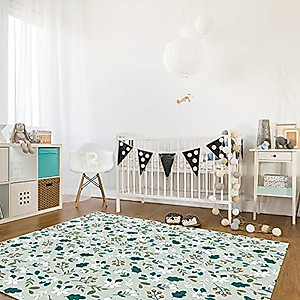 Area Rugs for Living Room, White Flowers Green Background Modern Indoor Anti-Fading Doormat Entryway Mat Door Mat for Hallway, Kitchen, Bedroom, Area Carpet Decor 2'7"x5'