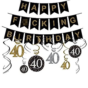 40th Birthday Decorations Gifts for Men Women - 40 Birthday Party Supplies - Happy F*ing Birthday Banner & Haning Swirls
