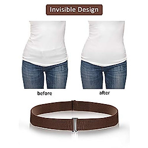 SATINIOR 2/3/4 Pack Women Elastic Stretch Belt Invisible Belts with Flat Buckle for Jeans Pants Dresses(Black, Dark Blue, Khaki, Brown,4 Pack)