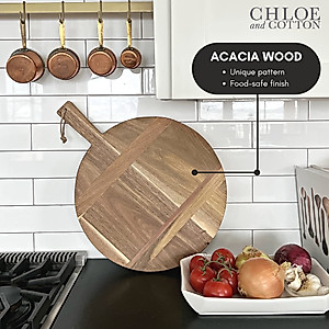 Chloe and Cotton Acacia Wood Diameter 16 Inch Oversized Serving Board | Large Cheese Board | Charcuterie Board for Serving Cheese, Meat, Crackers, and Wine | Unique Gift (Round Cutting Board)