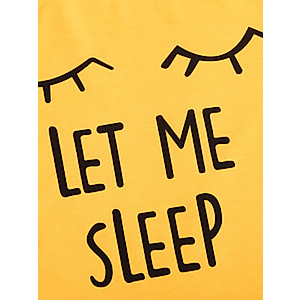 WDIRARA Women's Cute Cartoon Print Closed Eyes Print Tee and Shorts Pajama Set Yellow S