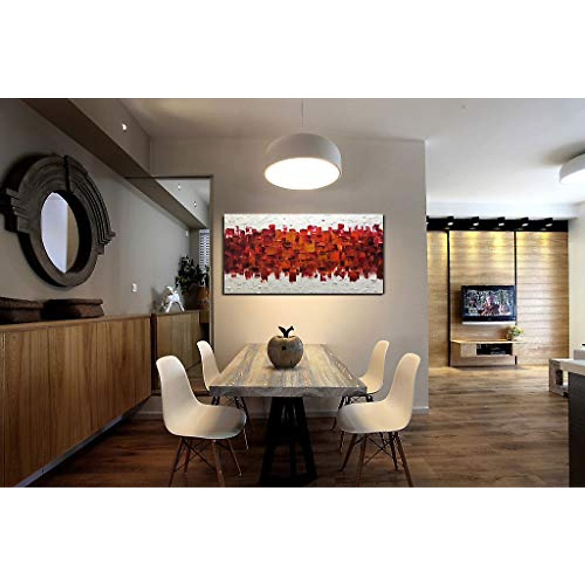 AMEI Art Paintings,24X48 Inch 3D Hand-Painted On Canvas Modern Framed Red Art Textured Abstract Oil Paintings Contemporary Artwork Art Wood Inside Framed Ready to Hang for Living Room Office