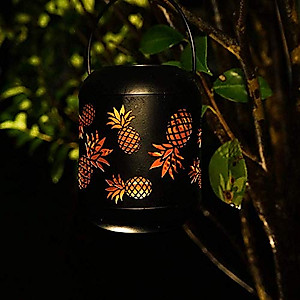 Lixada Outdoor Lighting Solar Powered LEDs Lawn Light Hollowed-Out Pineapple Design Hanging Landscape Decoration Lamp for Patio Garden Courtyard Pathway