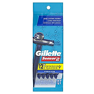 Gillette Sensor2 Men's Disposable Razor, 12 Count (Pack of 3), Blue