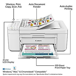Canon PIXMA TR4720 Wireless Color All-in-One Inkjet Printer, White - Print Copy Scan Fax - 4800 x 1200 dpi, Auto 2-Side Printing, 20-Sheet ADF, 2-Line LCD Display, DAODYANG Printer_Cable