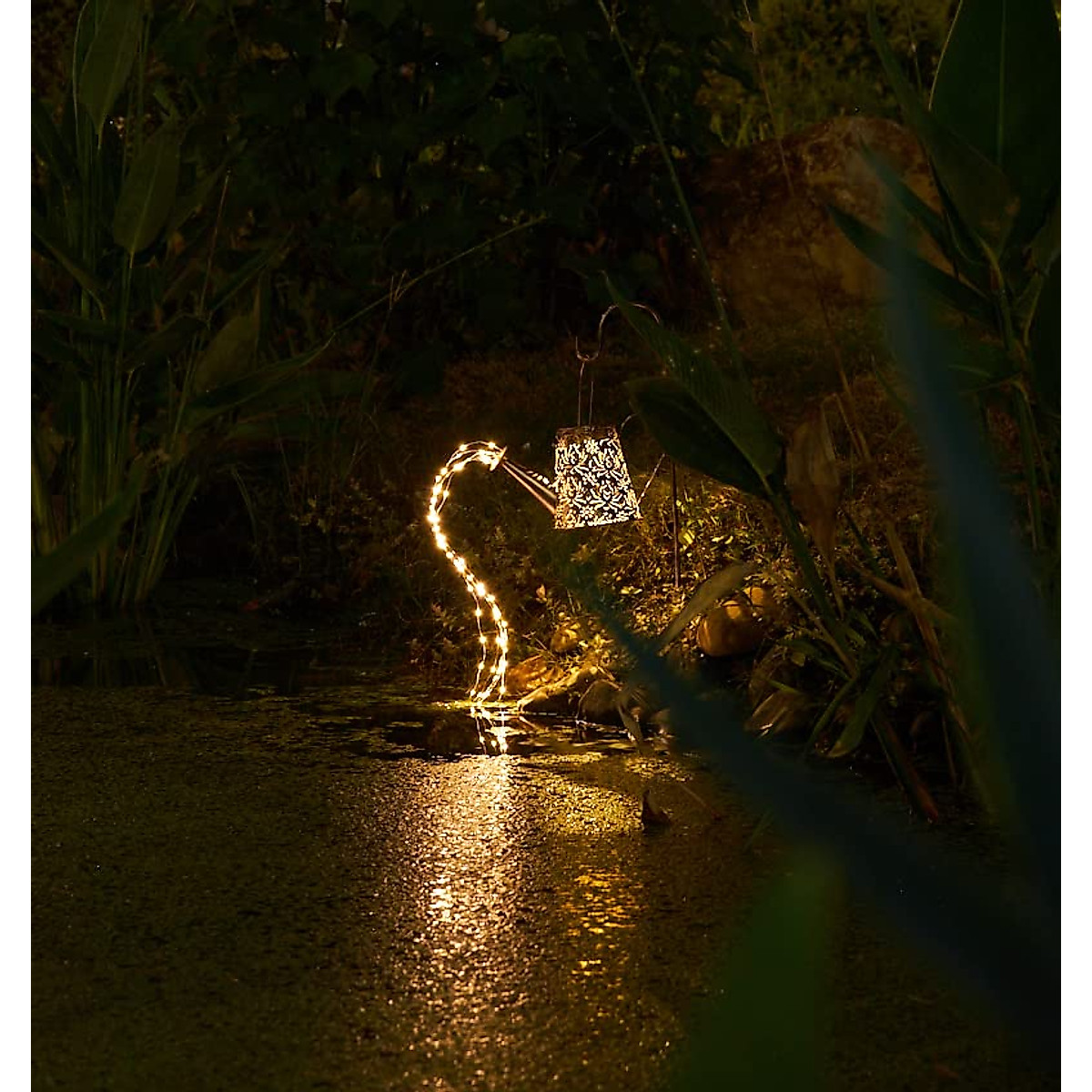 VINESSY Solar Lights Outdoor Garden Decor Pathway Decorative Lanterns Hanging Solar Patio Art Lights Retro Metal Waterproof Yard Watering Can with String Lights Walkway LED Waterfall Stake Light