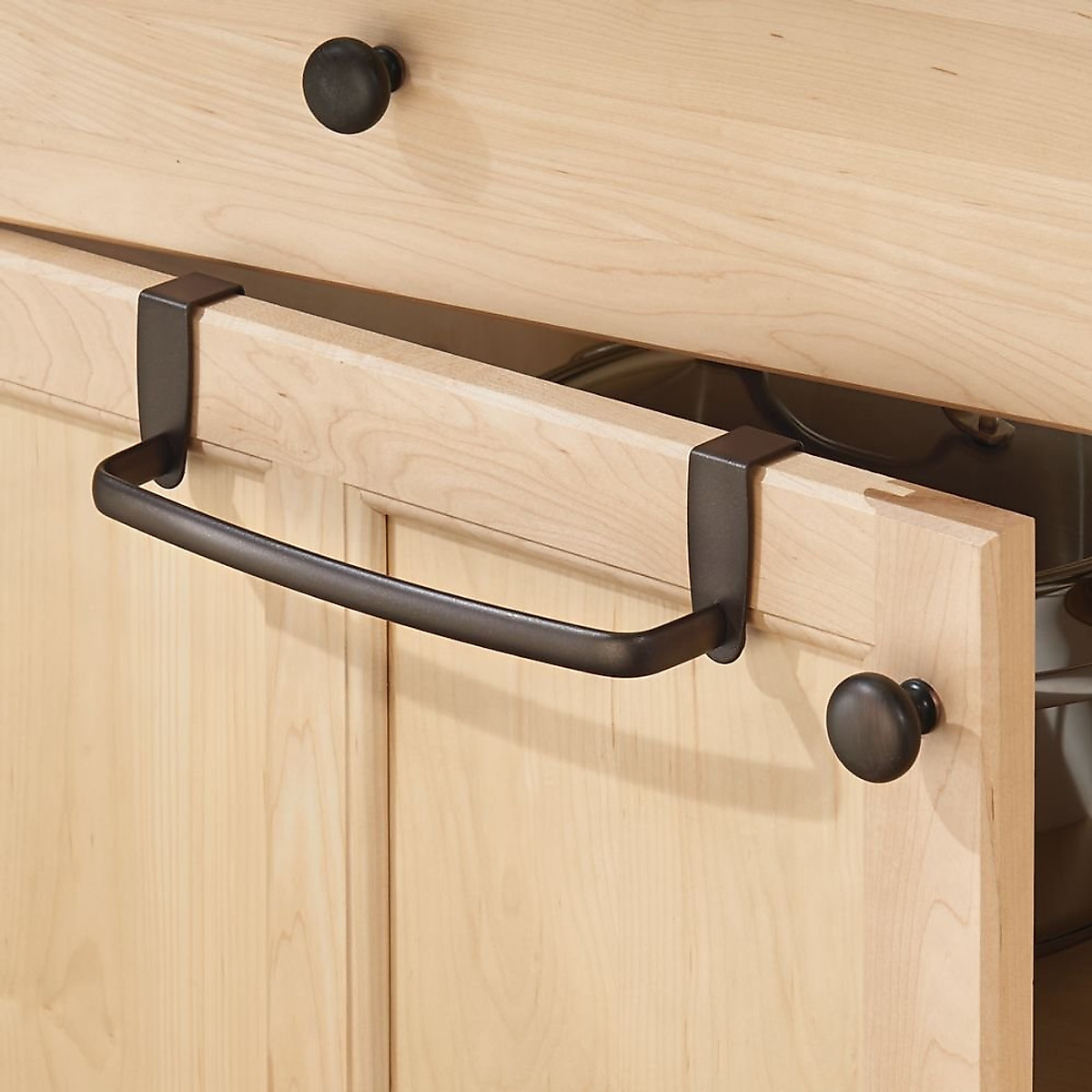 iDesign Axis Over-the-Cabinet Kitchen Dish Towel Bar Holder - 9", Bronze
