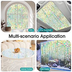 Windimiley Window Privacy Film 3D Rainbow Static Clings Bathroom Stained Glass Decorative Window Sticker Prism Holographic Window Decals Sun Blocking Non-Adhesive Door Covering,17.5x118.1In, Pure