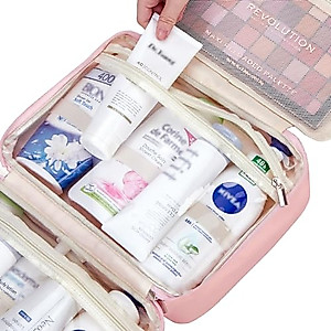 FINDCOZY Extra Large Toiletry Bag with Hanging Hook, Travel Makeup Case for Women, Cosmetic Organizer for Toiletries, Full-Sized Bottles, Beauty, Pink