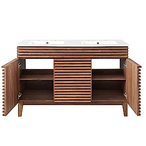 Modway Render Double Bathroom Vanity in Walnut White