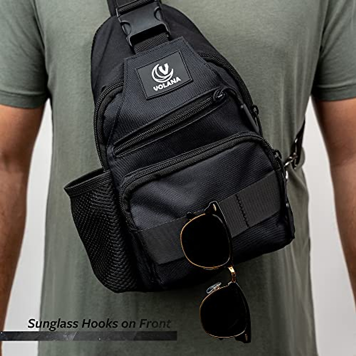 Volana Small Crossbody Backpack Sling bag for Men and Women (Black), lightweight Shoulder bag travel hiking Chest bag daypack