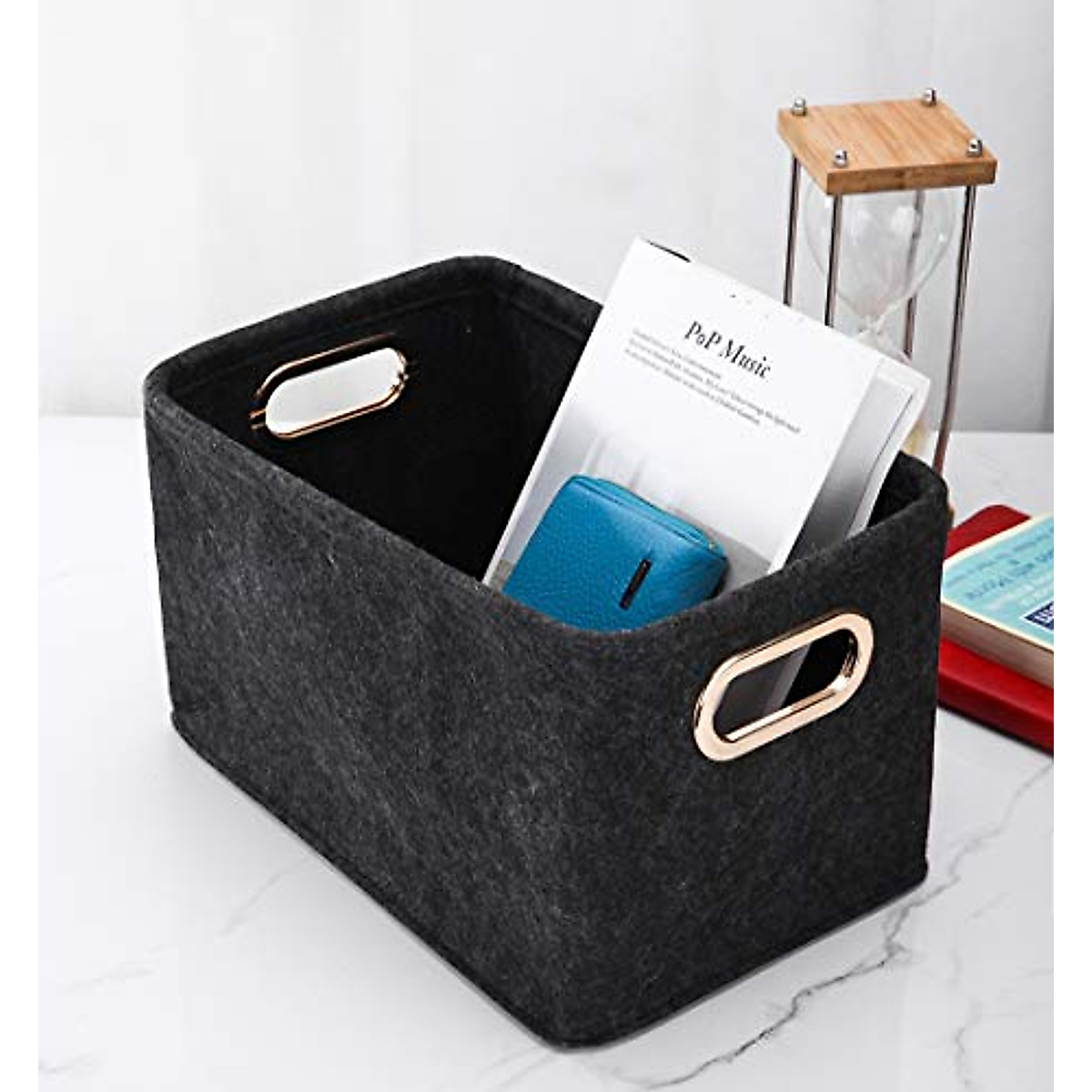 Collapsible Storage Bins Foldable Felt Fabric Storage Basket Organizer Boxes Containers with Handles Metal Handles for Nursery Toys,Kids Room,Clothes,Towels,Magazine