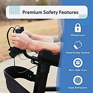 So Lite Glide Backsaver Rollator Walker - Upright Walkers for Seniors with Seat and Armrest - Stand Up Rolling Walker (Black)