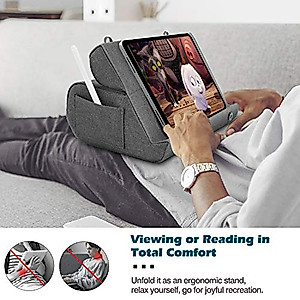 MoKo Tablet Pillow Holder, Foldable Soft Pillow Tablet Stand Up to 12.9", Sofa Throw Pillow for Xmas Gift, eReader, Fit with iPad 9 2021, iPad Mini 6, iPad Pro 12.9/11 2022,Galaxy Tab S7, Dark Gray