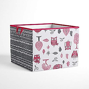 Bacati Owls Girls Cotton Storage Box Large, Pink/Grey