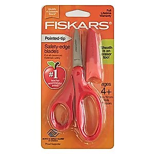 1 X Pointed Tip 5 Kids Scissors - Red with Sheath