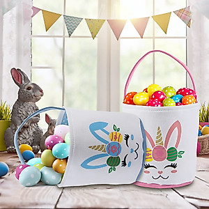 SHOKUTO Easter Bunny Basket Bags, 2Pcs - Polyester, Cotton, Multicolor, Round, 9"x 9"x 10"