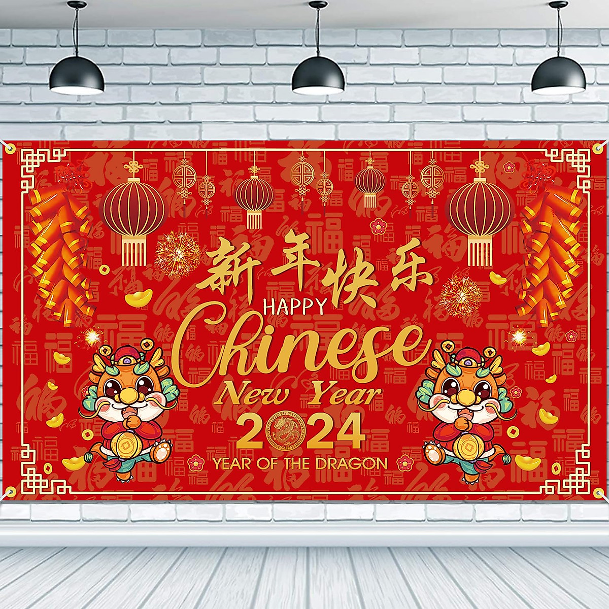 JKQ Red Chinese New Year Backdrop Banner 73 x 43 Inch Large Size Chinese 2023 New Year Background Banner Year of The Rabbit Party Decorations Spring Festival Holiday Indoor Outdoor Photo Booth Props