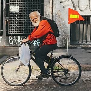Tatuo 2 Sets Bike Flags with Pole, 6 Feet Height Adjustable Waterproof Orange Safety Flag Sturdy Fiberglass Bicycle Flag Pole for Kids Outdoor Cycling Supplies (Red Yellow and White)