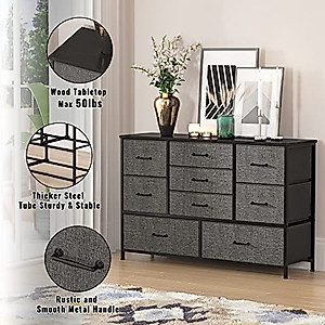 Furnulem Wide Dresser with 9 Large Drawers for 55'' Long TV Stand and 2 Nightstands with 3 Drawers, Small Dresser with Storage Shelf