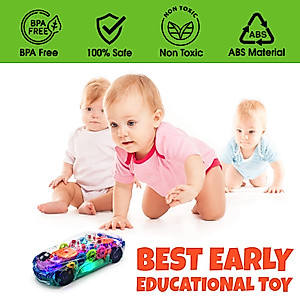 TOOTY TOY Light Up Transparent Car Toy - Fun and Interactive Electric Car Toy for Kids- Music Car with LED - Colorful Moving Gears -Tummy Time Crawling Baby Light Up Toys for Boys & Girls