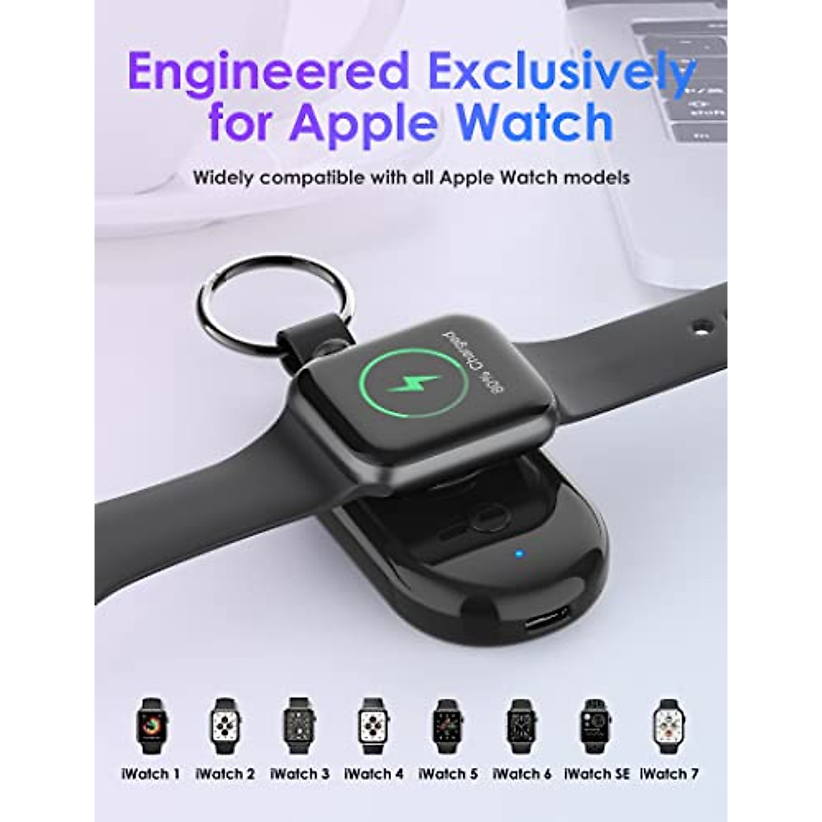 PAOLIMAX Portable Wireless Charger for Apple Watch, iwatch Charger【Upgraded Version】 1100mAh Smart Keychain Power Bank, Portable Magnetic iWatch Charger for Apple Watch Series 7/6/5/4/3/2/SE/Nike