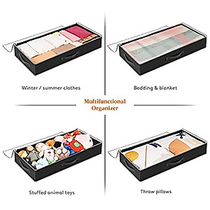 Lifewit 2 Pack Under Bed Clothes Organizer, Bundle with 4 Pack 60L Clothes Storage Bags, Black