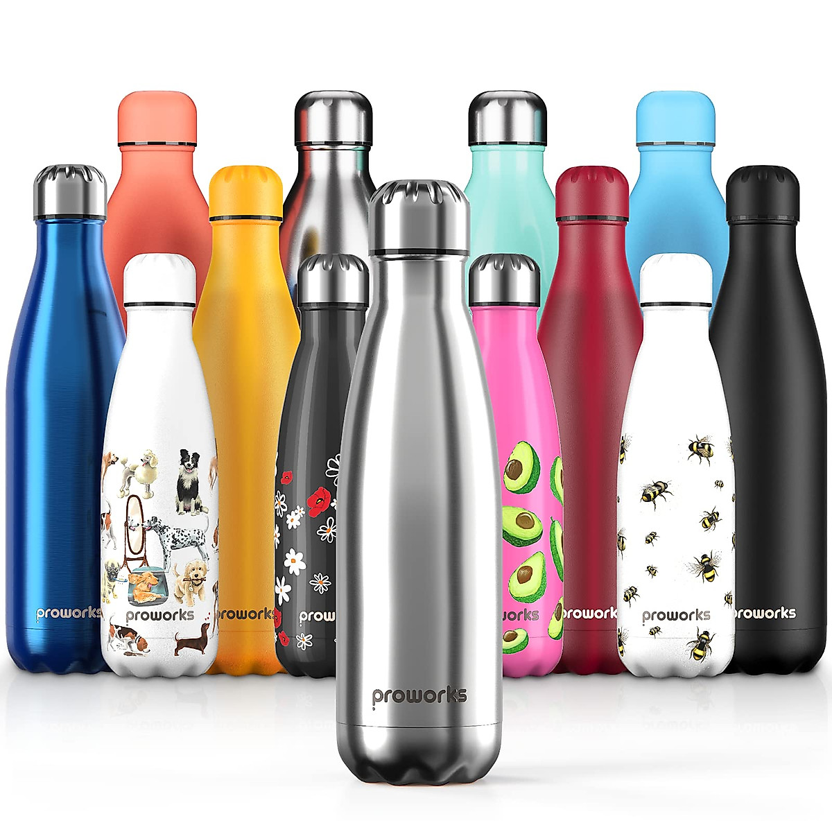 Proworks Stainless Steel Sports Water Bottle | Double Insulated Vacuum Flask for 12 Hours Hot & 24 Hours Cold Drinks - Great for Home, Work, Gym & Travel - BPA Free – Metallic Silver - 1L