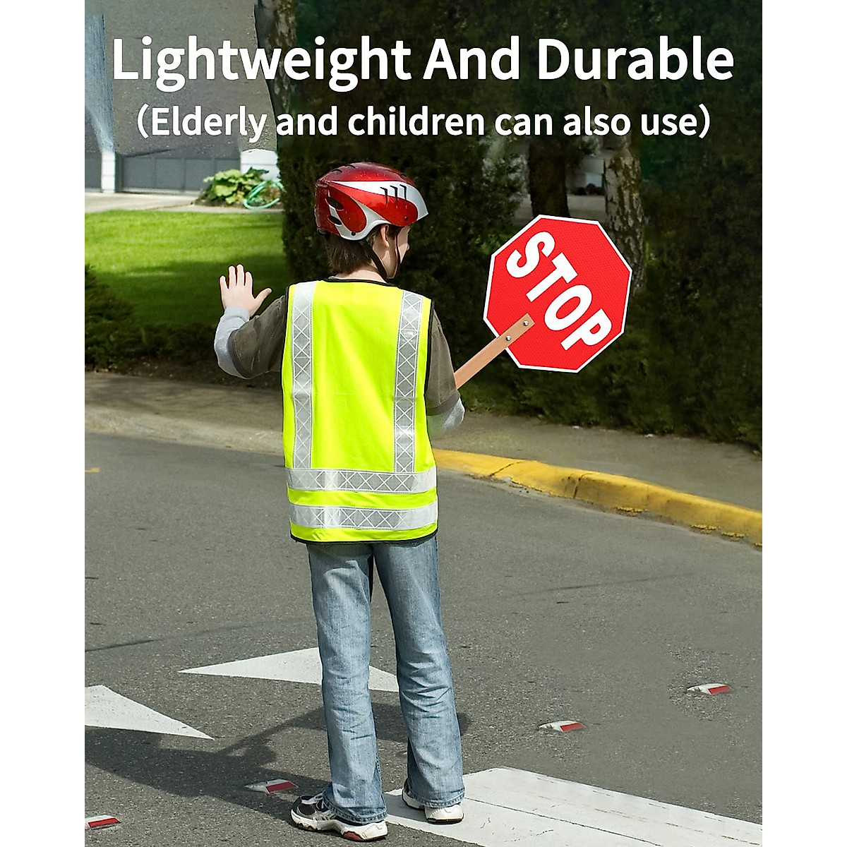 Stop Slow Sign, Double Sided Street Slow Warning Reflective Signs, 13x13in Octagon Rust Free Aluminum, with Bamboo Handle, UV Protected and Waterproof, Weather Resistant, Durable Ink, Easy to Mount