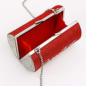 Mogor Rhinestone Crystal Sparkly Clutch Bling Glitter Purse Crossbody Shoulder Evening Handbags with Red Letter for Women