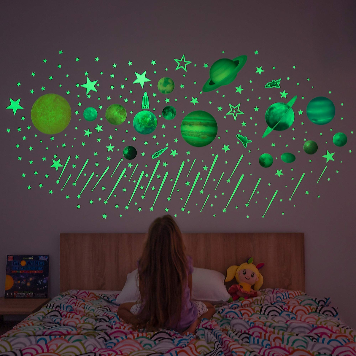 Glow in the Dark Stars and Planets for Ceiling – 303 Solar System Wall Stickers Room Decor, Outer Space Decals, Glowing 14 Planets 1 Moon 4 Rockets 24 Shooting Star 260 Stars Kids Boys Room Decoration