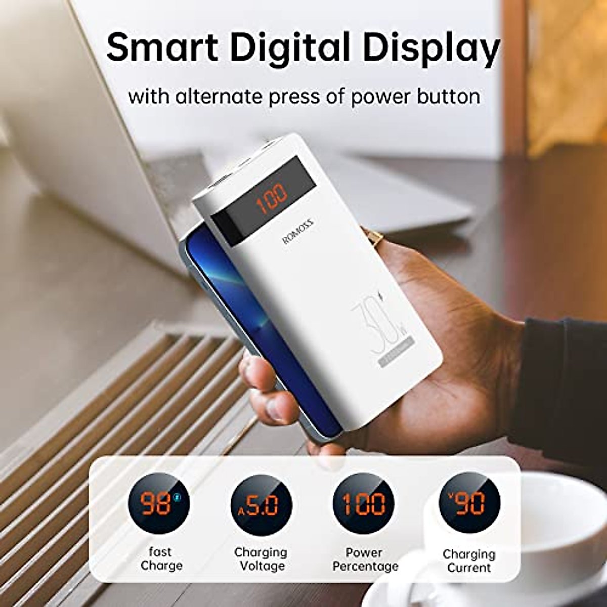 ROMOSS 20000mAh Power Bank, 30W PD USB C Super Fast Charging Portable Charger with 3 Outputs & 3 Inputs & LED Display, External Battery Pack for iPhone 14, Samsung Galaxy S22, iPad pro,Tablet,and More
