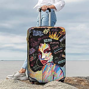 DOINBEE African American Woman Girl with Crown Travel Luggage Cover Black Women Colorful Graffiti Hair Art with Positive Words Suitcase Cover Protector Elastic Baggage Case Covers Fit 25-28" Luggage