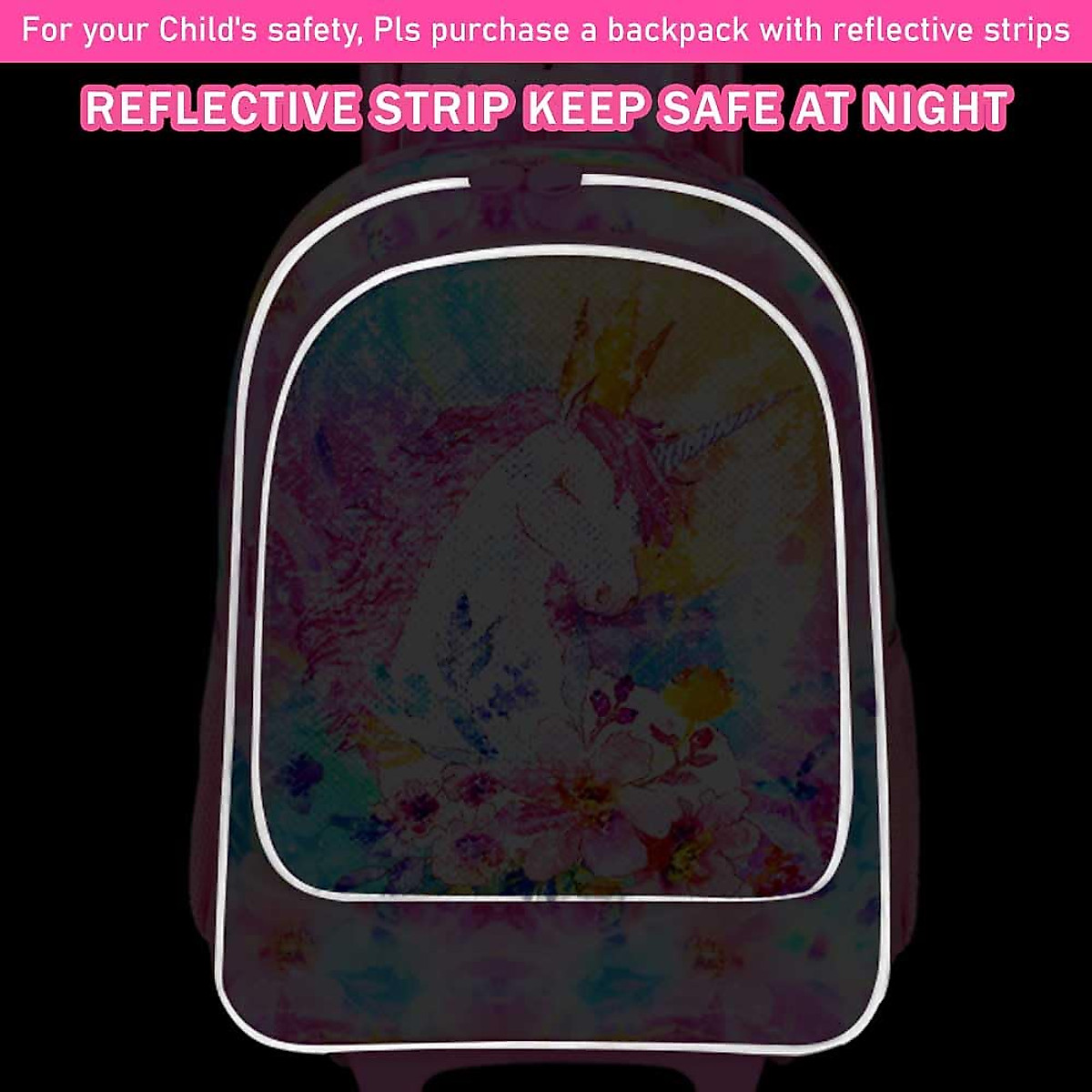 4PCS Rolling Backpack for Girls,Kids Unicorn Bookbag with Roller Wheels, Suitcase School Bag Set for Toddler Elementary