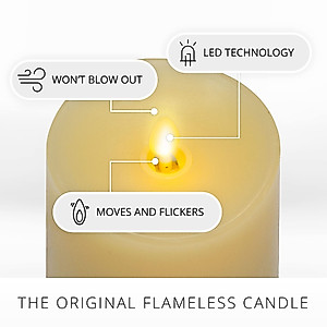 Luminara Realistic Artificial Moving Flame Pillar Candle - Moving Flame LED Battery Operated Lights - Unscented - Remote Ready - Remote Sold Separately - Ivory - 3" x 4.5"