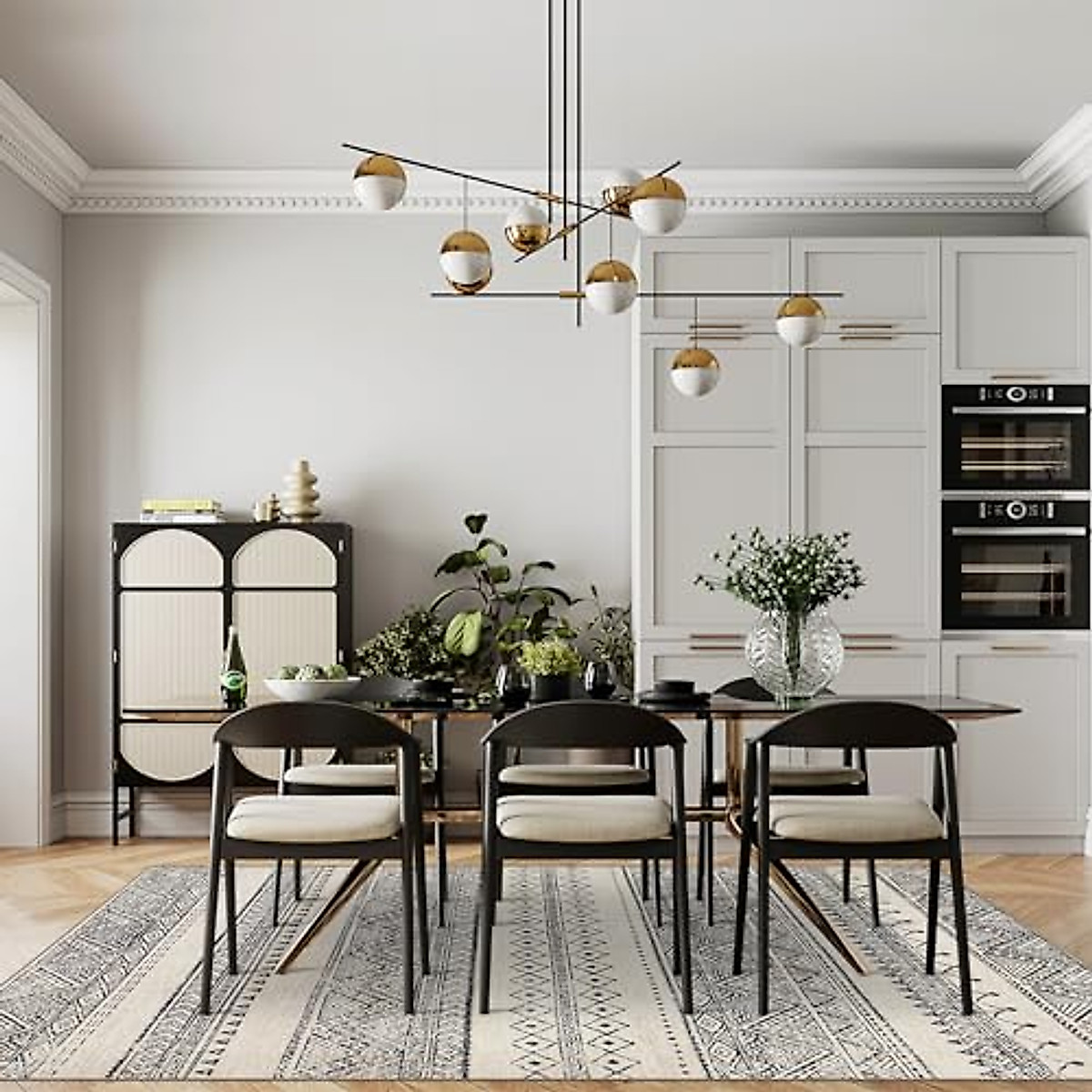 Area Rugs 9x12 Living Room: Large Machine Washable Rug with Non-Slip Backing Non Shedding Stain Resistant, Soft Geometric Moroccan Carpet for Dining Room Bedroom Nursery Home Office-Deep Gray/Cream