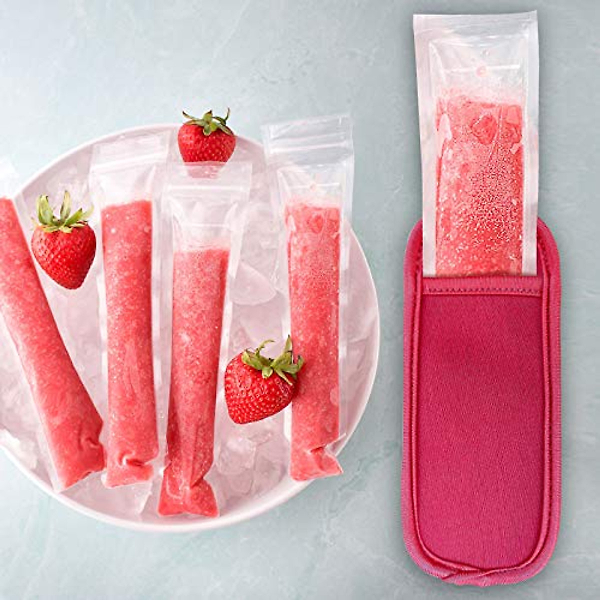 REIFUT 27 Pieces in 9 Colors Reusable Popsicle Holders Popsicle Bags Freezer Ice Pop Sleeves Anti freezing Ice Pop Holders