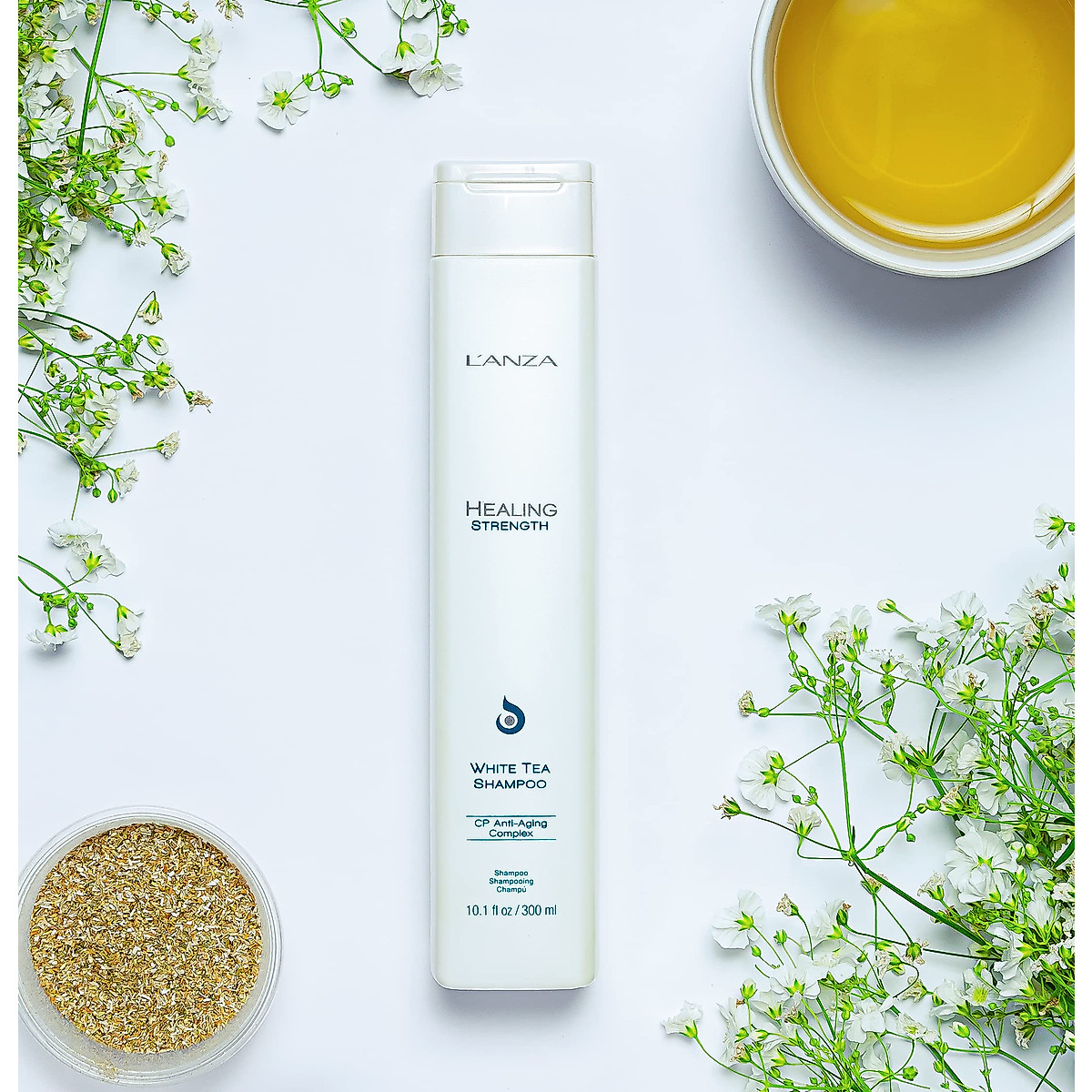 L'ANZA Healing Strength White Tea Shampoo, Shampoo For Dry, Damaged Hair, Boosts Shine, Strengthens, Protects and Restores Weak, Fragile, and Aged Hair Against Split Ends & Frizz Control (10.1 Fl Oz)