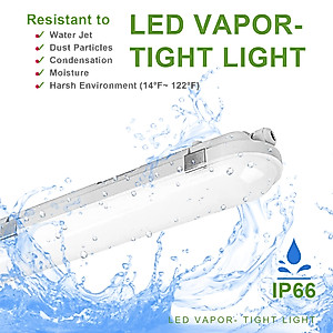 LED Flying Direct 4FT LED Vapor Tight Lights, 40W-50W-60W Selectable, 3000K-4000K-5000K Tunable, IP66 Waterproof LED Shop Light for t for Car Wash, Garage, Walk-in Freezer, 100-277V ETL Listed