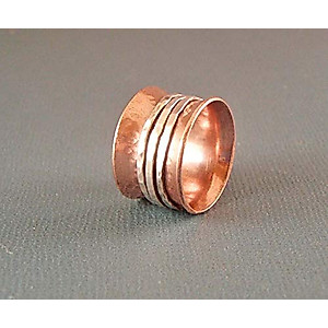 Glitter Box Exports 925 Sterling Copper & Silver Spinner Fidget ring For Women High Polish Silver Point Ring (7.25)