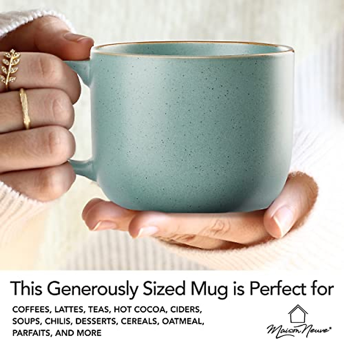Maison Neuve Riverside Collection 4-Piece Mug Set - Hand Crafted Ceramic Stoneware Mug Set, Modern Dining Mugs, Large & Multipurpose Shape Mugs, Microwave & Dishwasher Safe - California Teal, 16 Oz