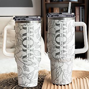 Pandzee Personalized Engraved 40oz Tumbler, Custom Kids' Names Tumbler, Floral Mom Mother's Day Gifts, Gift for Grandma Grandmother