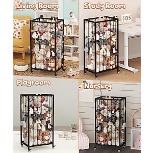 Ardier Stuffed Animal Storage Organizer with Wheels, Stuffed Animal Zoo Shelf with Elastic Rope for Nursery, Play Room, Bedroom, Kids Plush Toy Holder for Boys and Girls, Black.